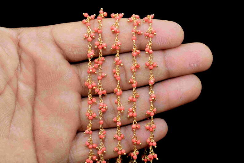 Red Coral 2mm Cluster Rosary Chain,gold Plated Chain,wire Wrapped Chain ...