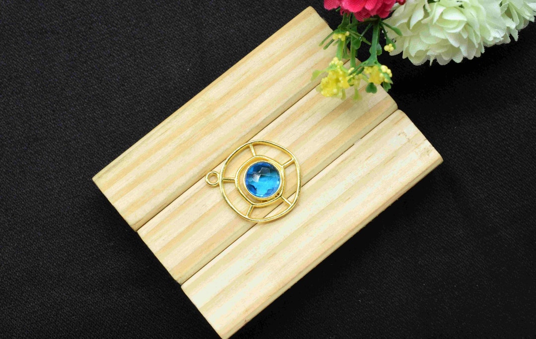 Blue Topaz Gemstone Component , Single Bail Charm , Blue Topaz ...