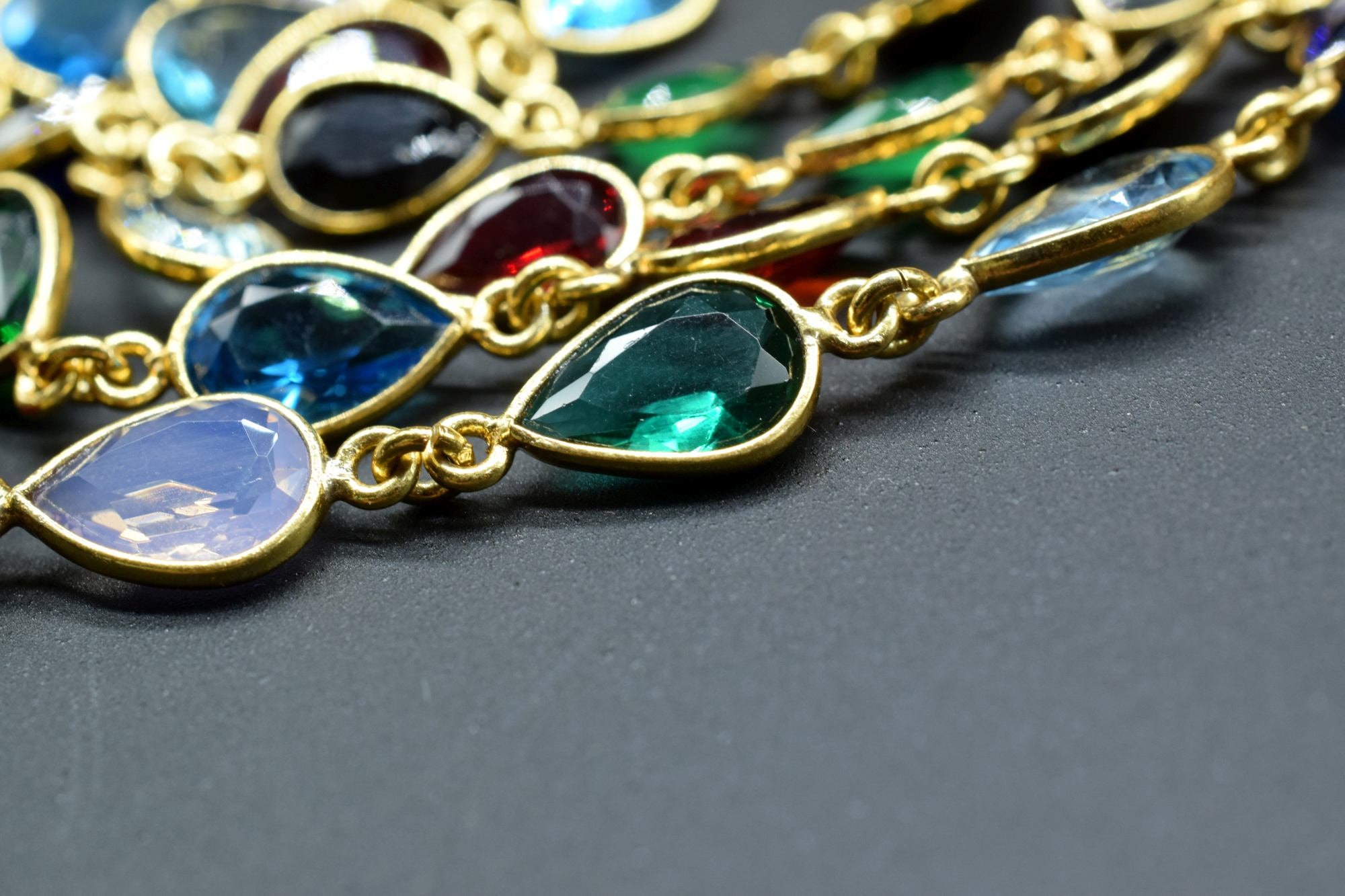 Multi Stone Faceted Bezel Link Connectors Chain, Gold Plated Chain,pear ...