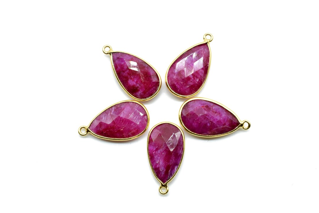 Ruby 12x20mm Pear Shape Charm,ruby Pear Shape Bezel Connectorgold ...