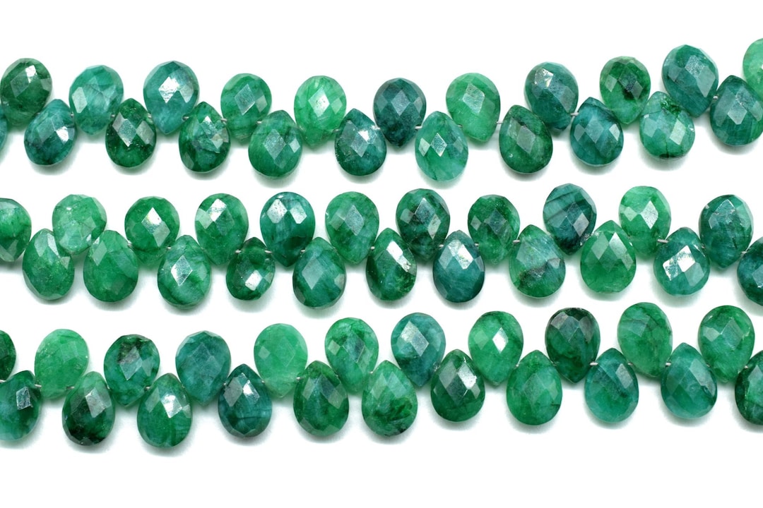 Emerald Faceted Pear Shape Beads Strand,6x8mm Teardrop Emerald Faceted ...
