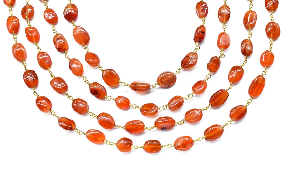 Carnelian Gemstone Beads Link Chain,carnelian Gemstone Rosary Style ...