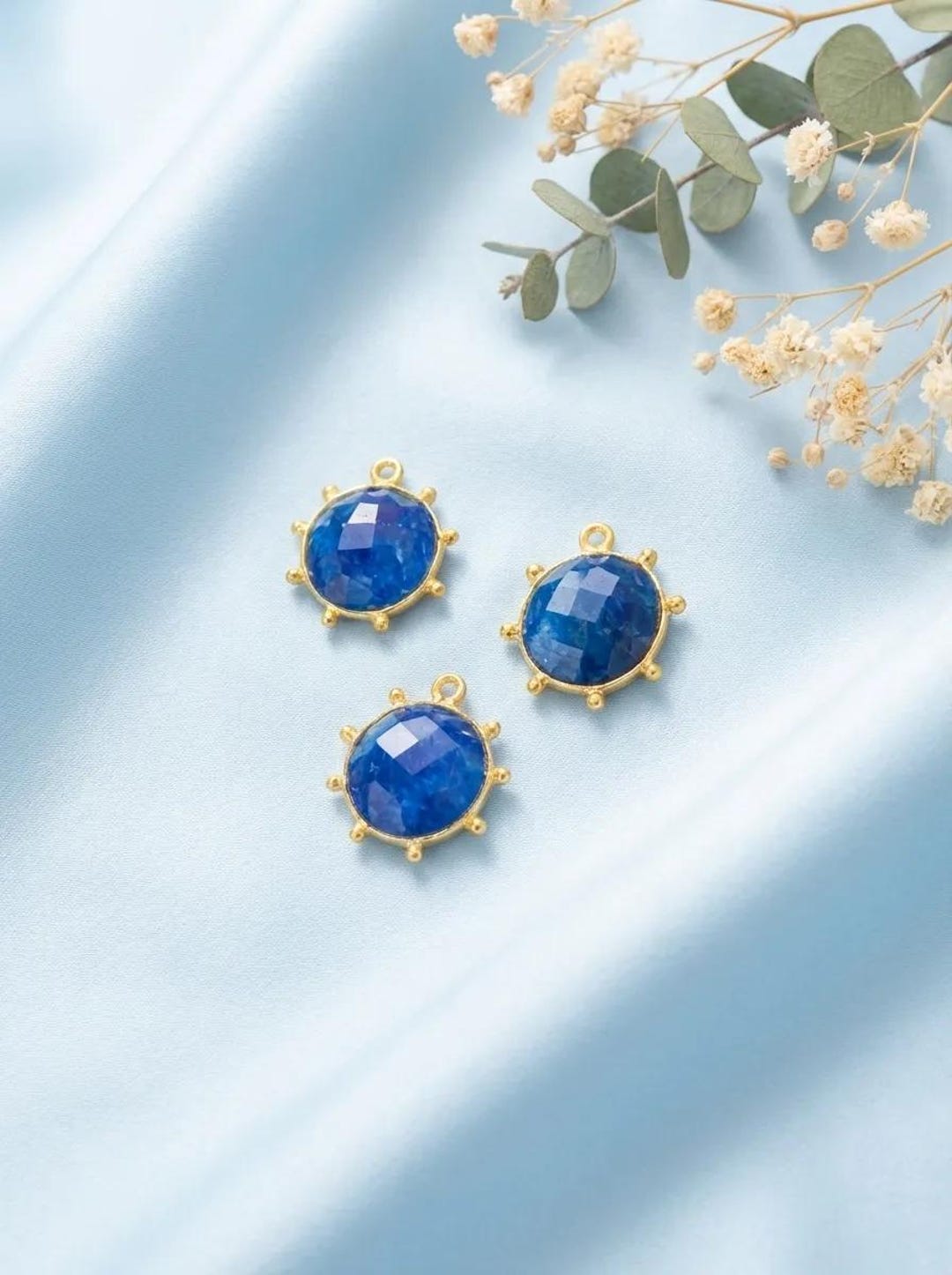Blue Sapphire 16mm Round Connector | Jewelry Making Supplies | Bezel ...