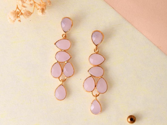 Rose Quartz Earrings Rose Quartz Bridal Earring Gold Plated Earring Pink Gemstone Earring Women Earring Designer Earrings Wedding Earring