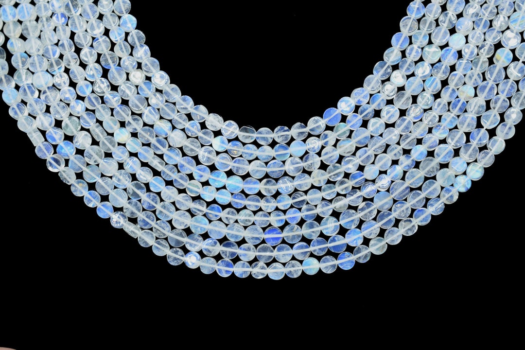 Natural Blue Fire Rainbow Moonstone Coin Beads,4 to 5mm White Rainbow ...