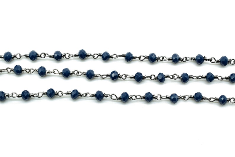 Blue Agate 3mm Beaded Chain,blue Agate Rosary Chains,blue Agate Black ...