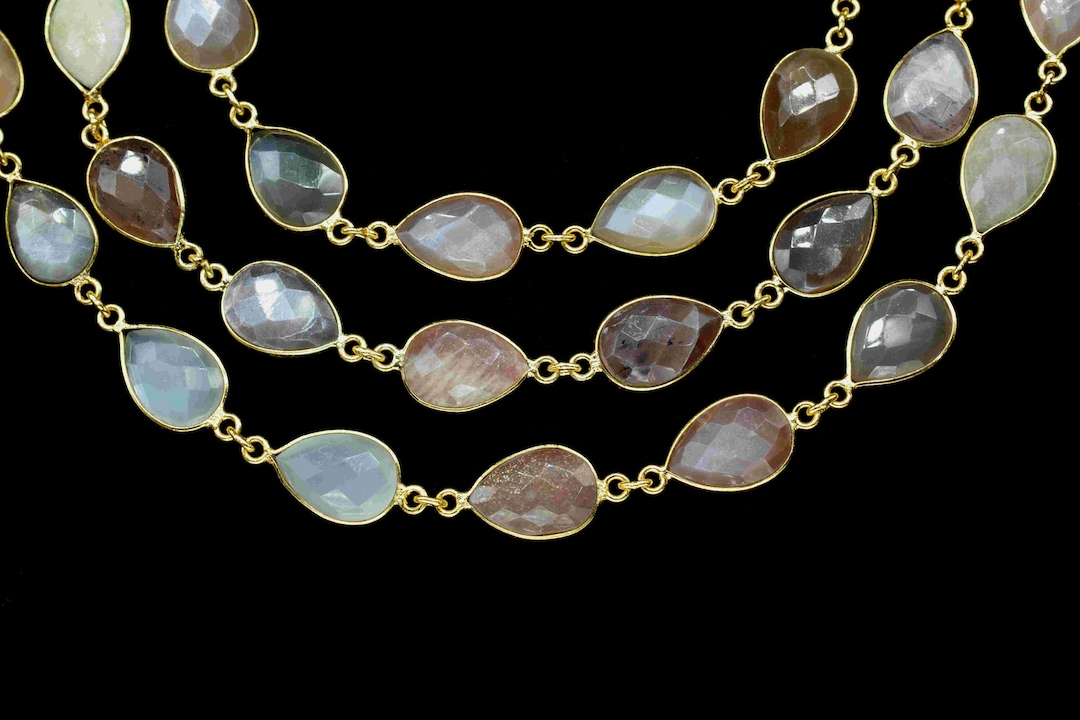 Multi Moonstone Bezels Chain,moonstone 9x13mm Bezel,gemstone Link ...