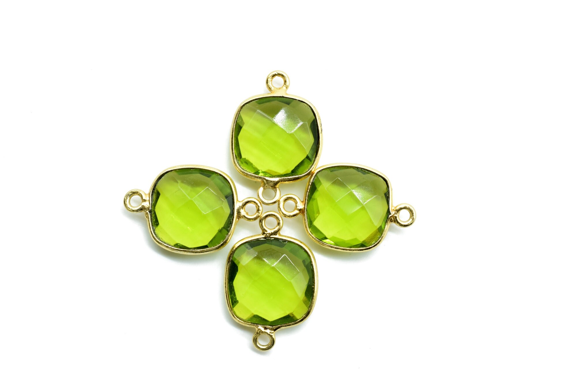 Peridot 12mm Cushion Double Loop Connectorselegant Peridot - Etsy