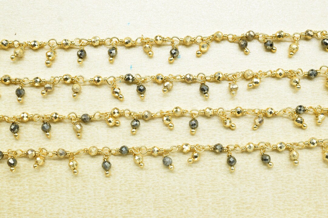 Natural Pyrite Dangling Rosary Chain,gemstone Beaded Chain,wire Wrapped ...