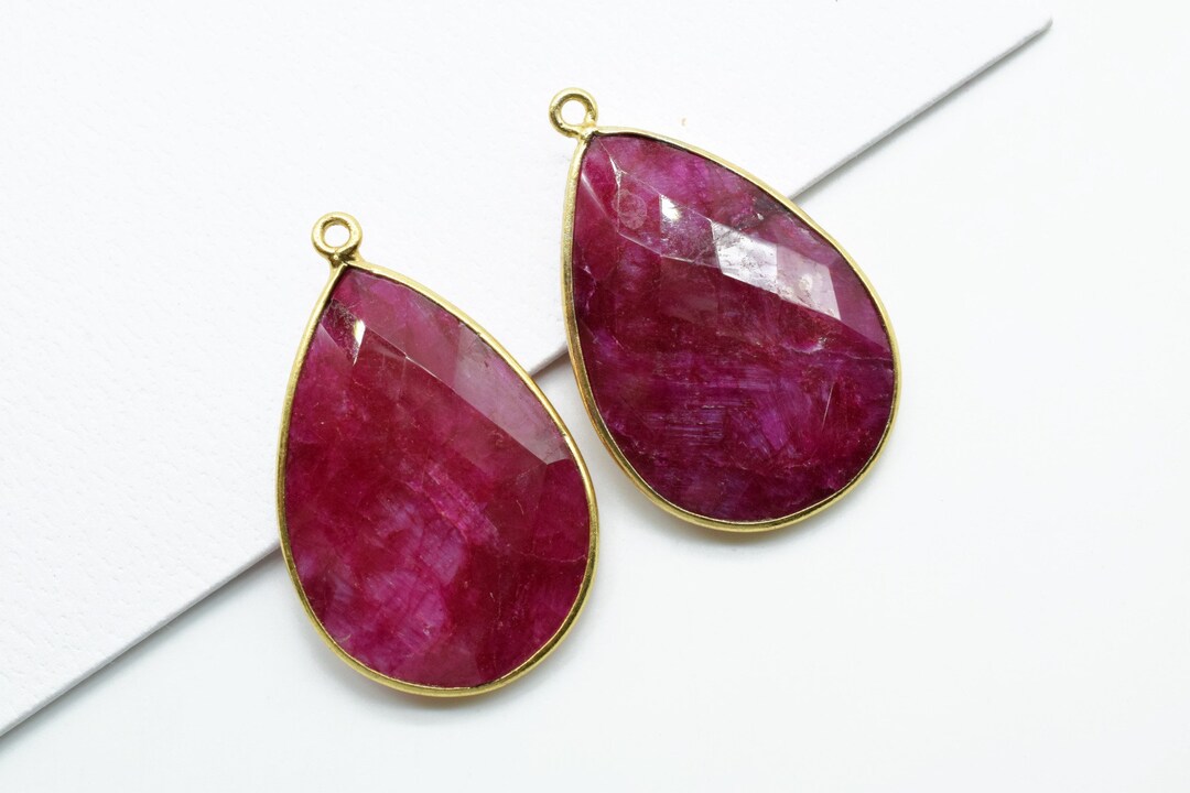 Ruby 20x30mm Pear Shape Single Loop Charm,dyed Ruby Faceted Pear Shape ...