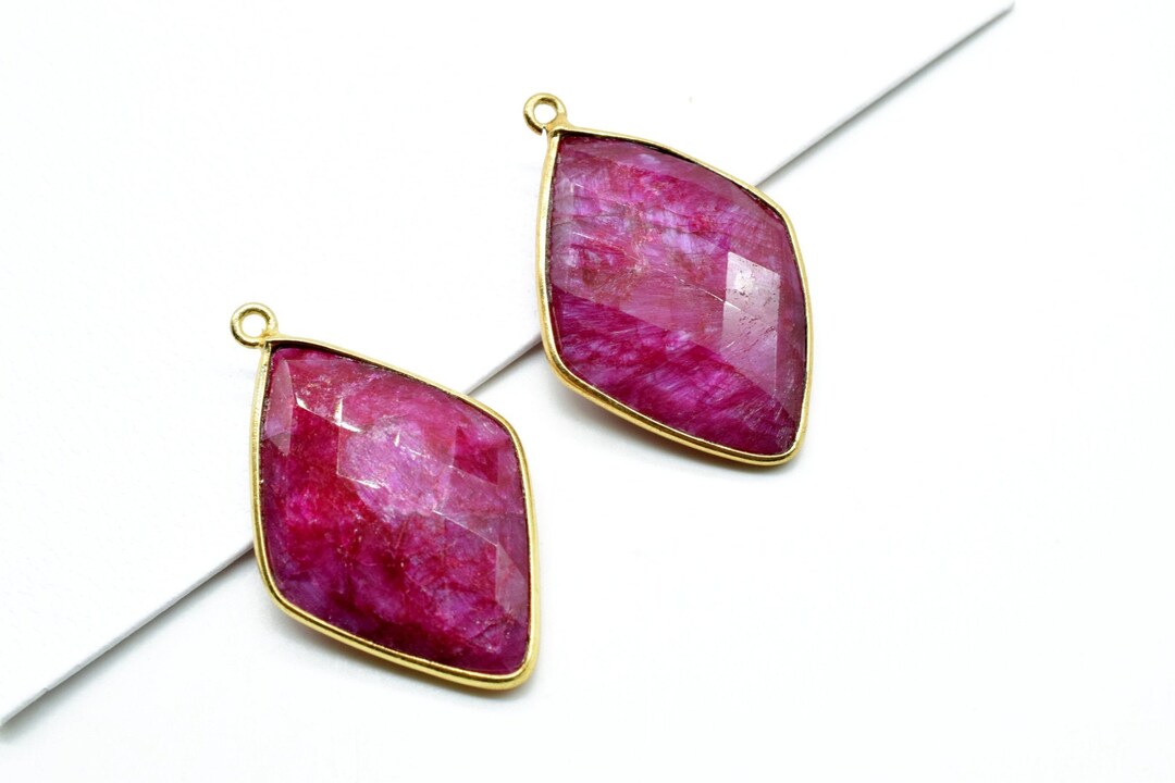 Ruby 20x30mm Bezel Charm,ruby Kite Shape Gold Plated Bezel,gold Vermeil ...