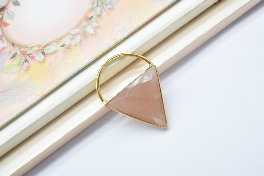 Peach Moonstone Triangle Connector, Triangle Pendant Component,handmade ...