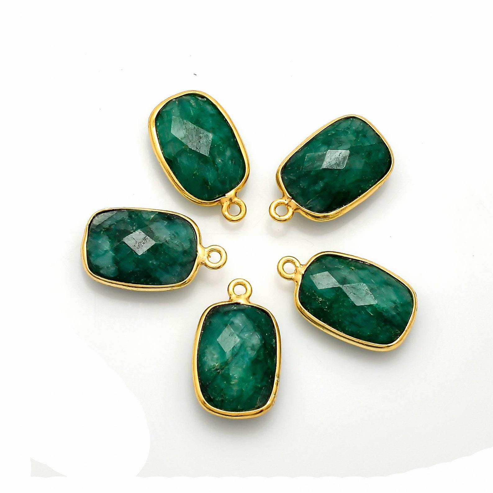 Emerald 10x14mm Bezel Charm Pendantrectangle Shape Gold - Etsy