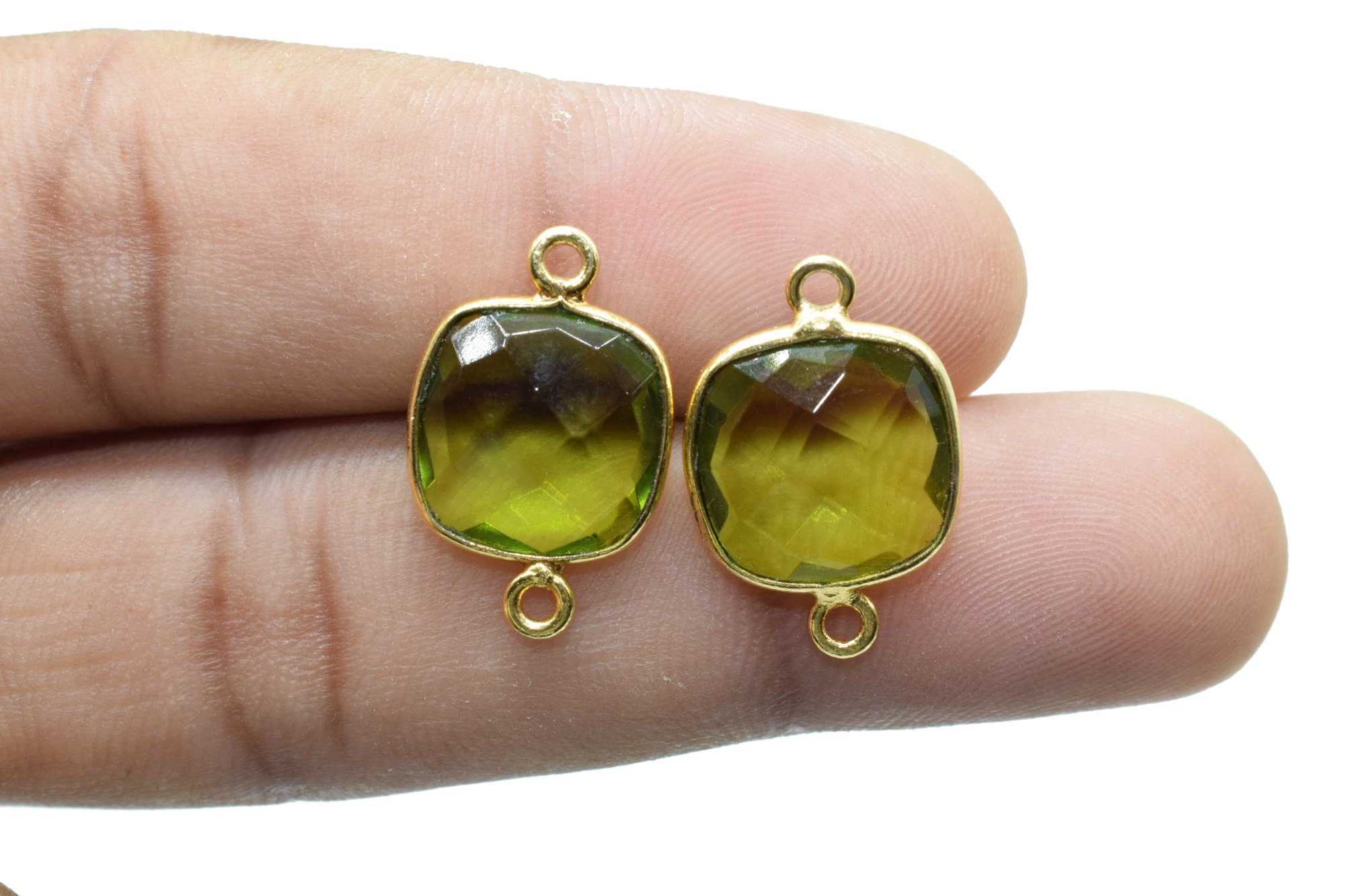 Peridot 12mm Cushion Double Loop Connectorselegant Peridot - Etsy