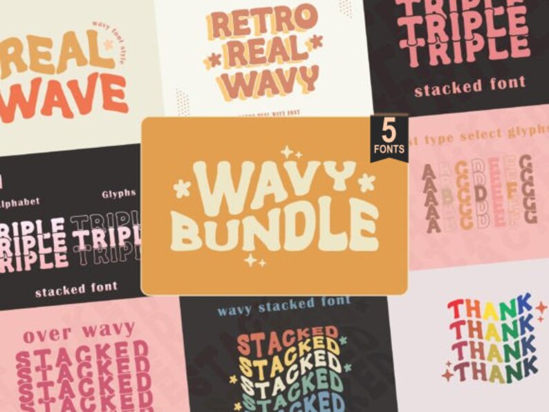 Wavy Font, Wavy Text, Wavy Font Bundle, Font Bundles, Font Bundle, Wavy ...