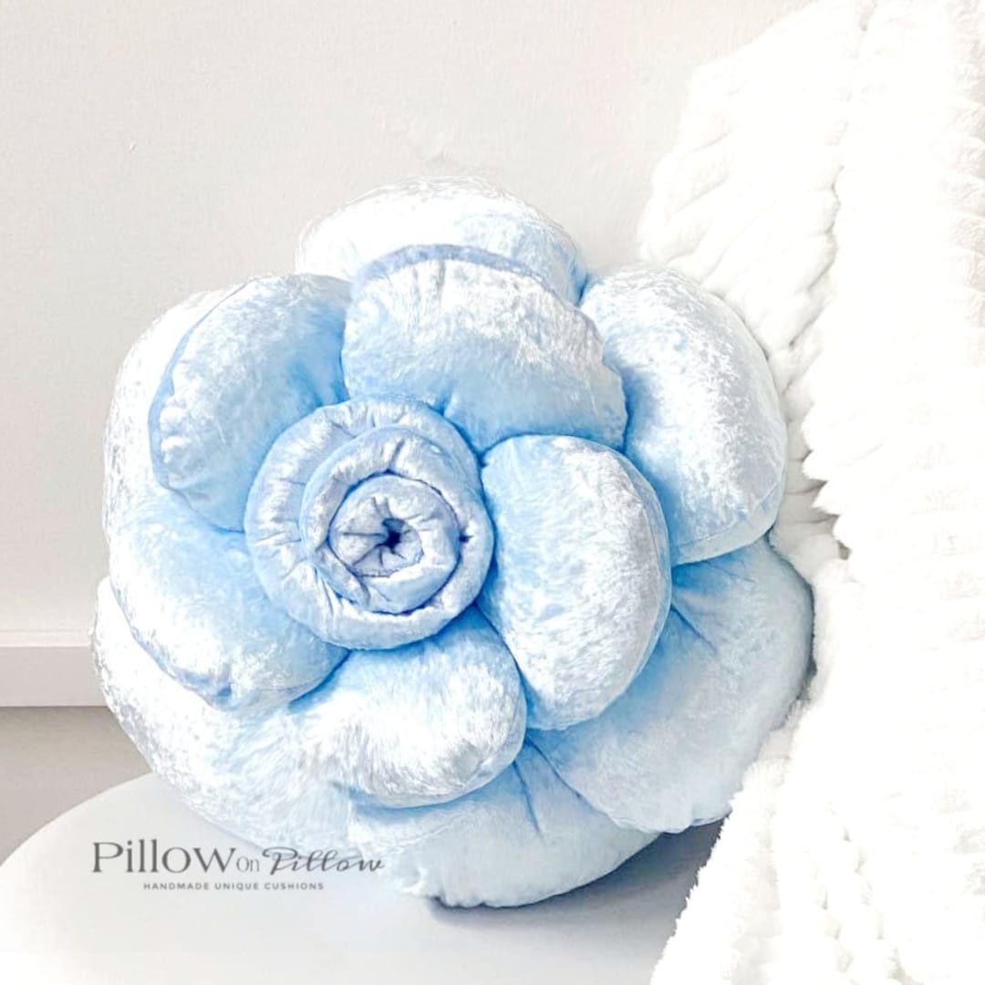 Luxury BABY BLUE Rose,reversible Cushion,rose Shape Pillow,giant Flower ...