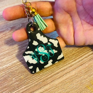 Cow Ear Tag Keychain, Monogram Cow Ear Tag Keychain, Keychain, Resin ...