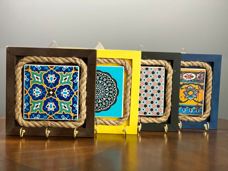 Decorative Key Hanger, Framed Ceramic Tile, Jewelry Hanger, Jewelry ...