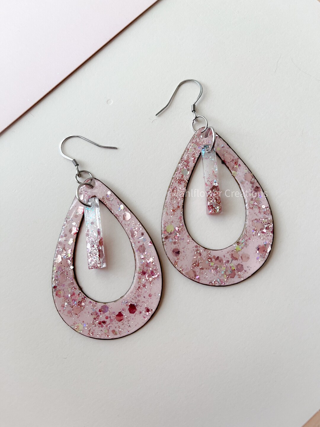 Sparkly Pink Tear Drop Earrings - Etsy