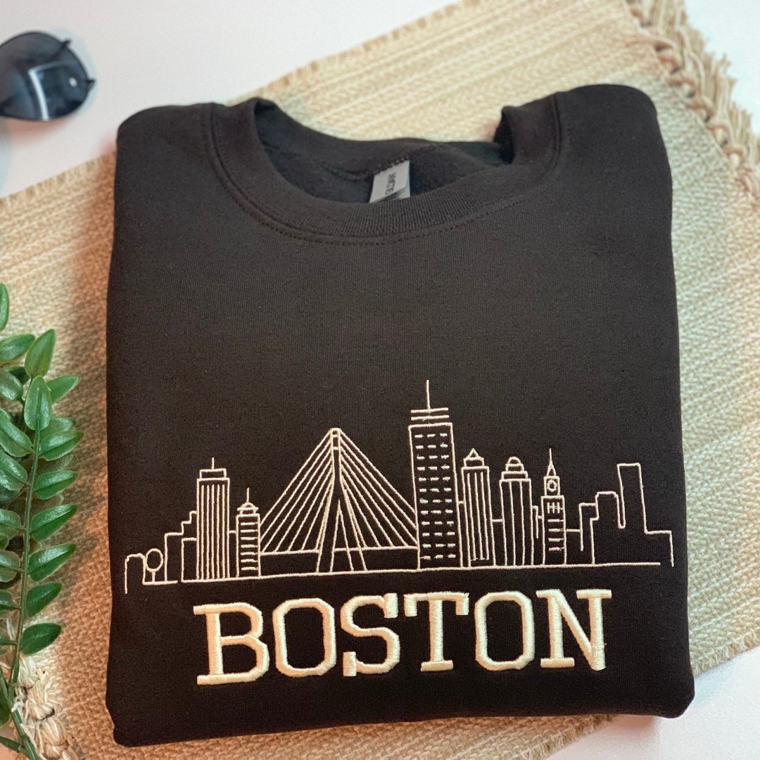 Boston Sweatshirt Embroidered, Boston City Skyline Sweatshirt, Boston ...