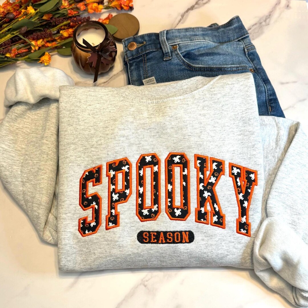 Embroidered Spooky Season Sweatshirt, Halloween Sweatshirt, Pumpkin ...