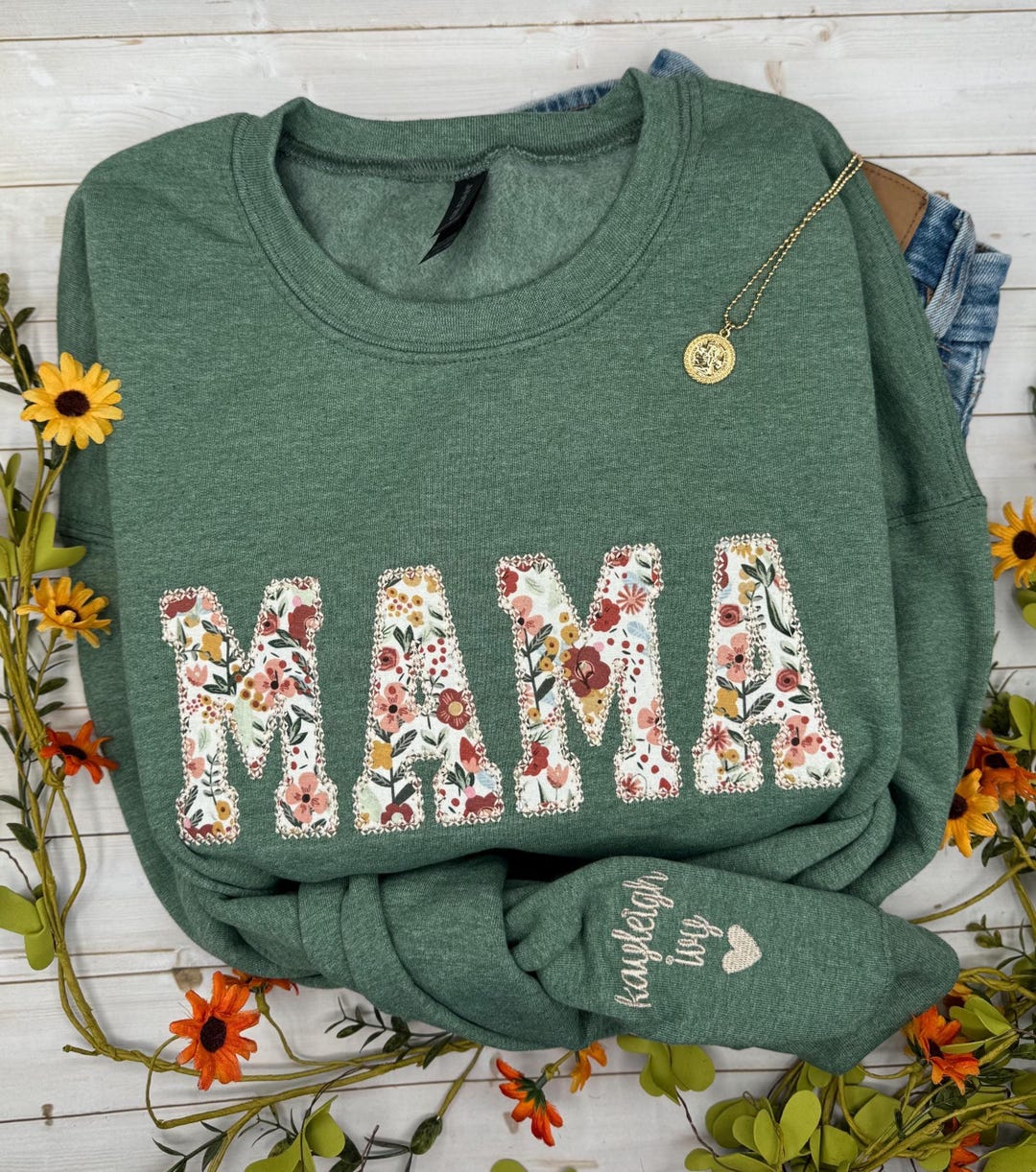 Embroidered Mama Sweatshirt, Floral Mom Crewneck, Personalized Gift for ...