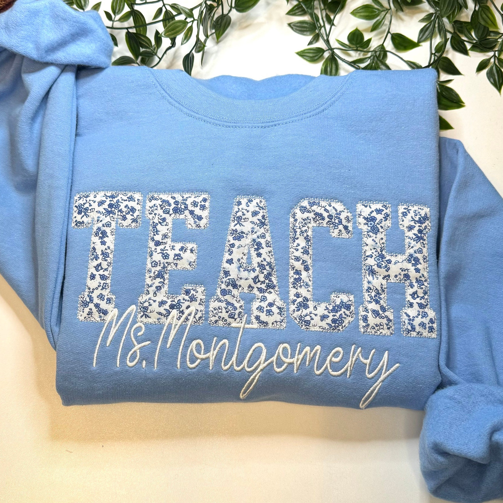 Embroidered Teach Sweatshirt, Floral Teacher Crewneck, Mrs. Sweatshirt ...