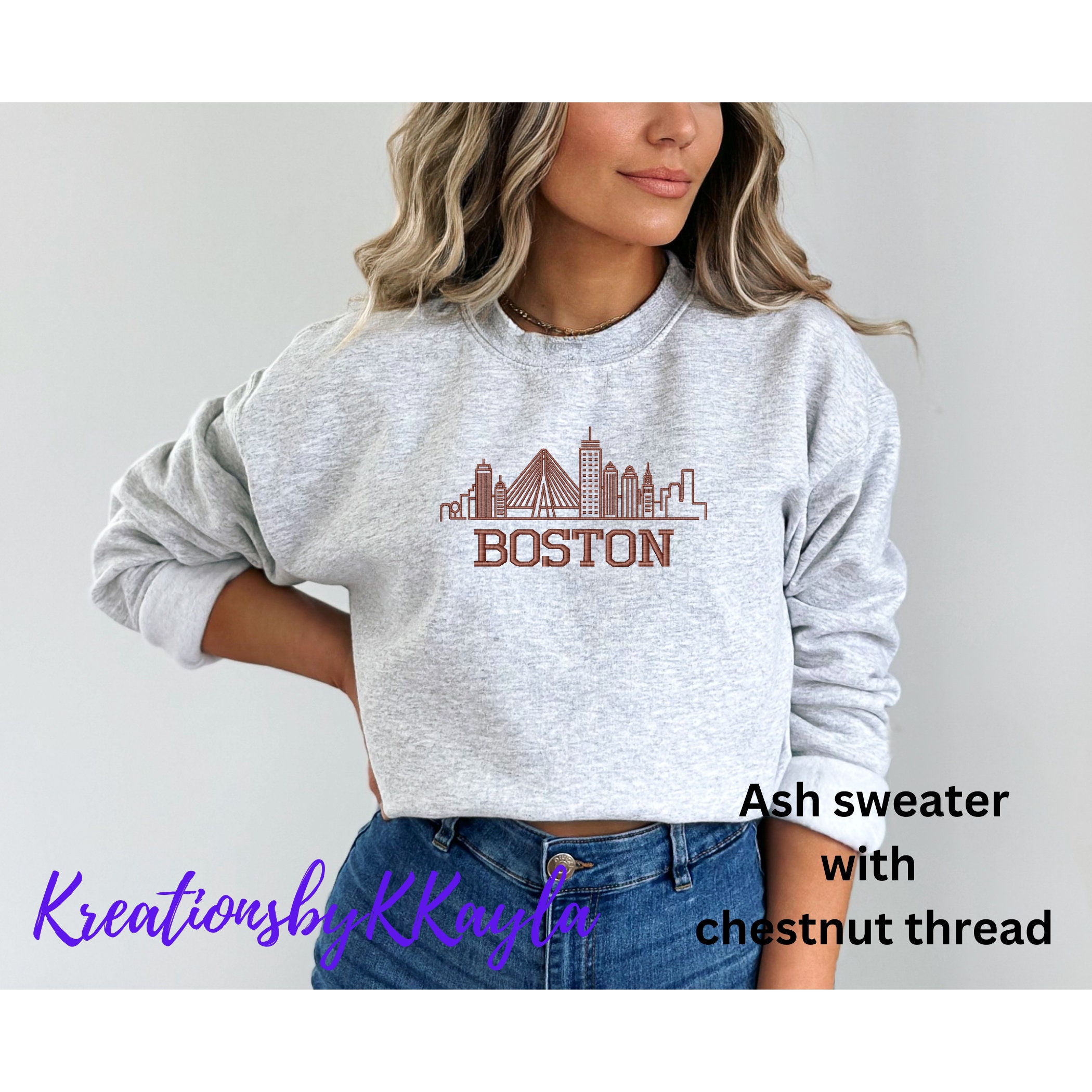 Boston Sweatshirt Embroidered, Boston City Skyline Sweatshirt, Boston ...