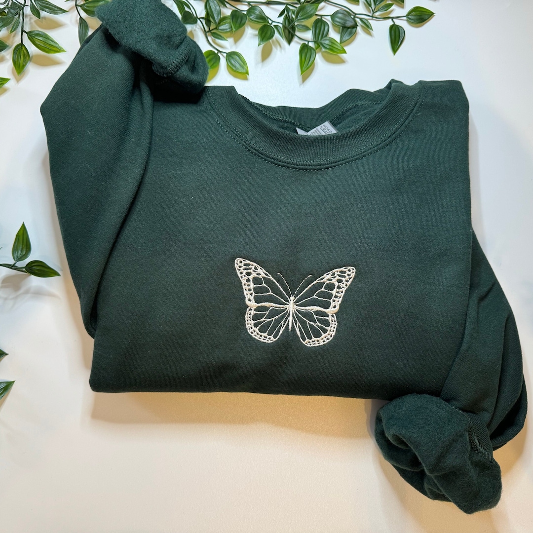Butterfly Sweatshirt, Embroidered Butterfly Crewneck, Butterfly ...