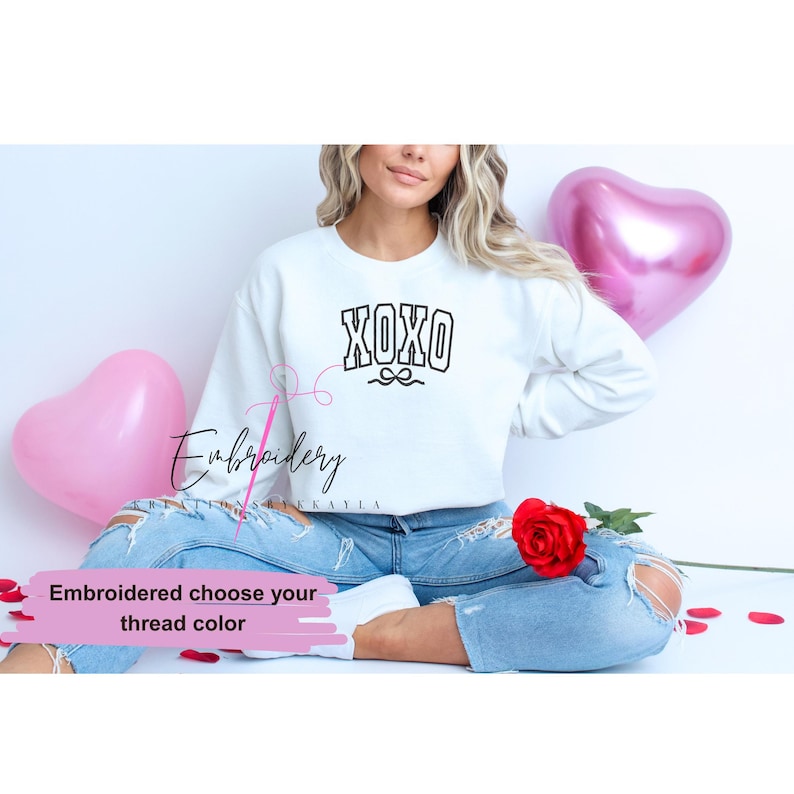 XOXO Sweatshirt, Embroidered Valentine’s Day Sweatshirt With Bow, Cute ...