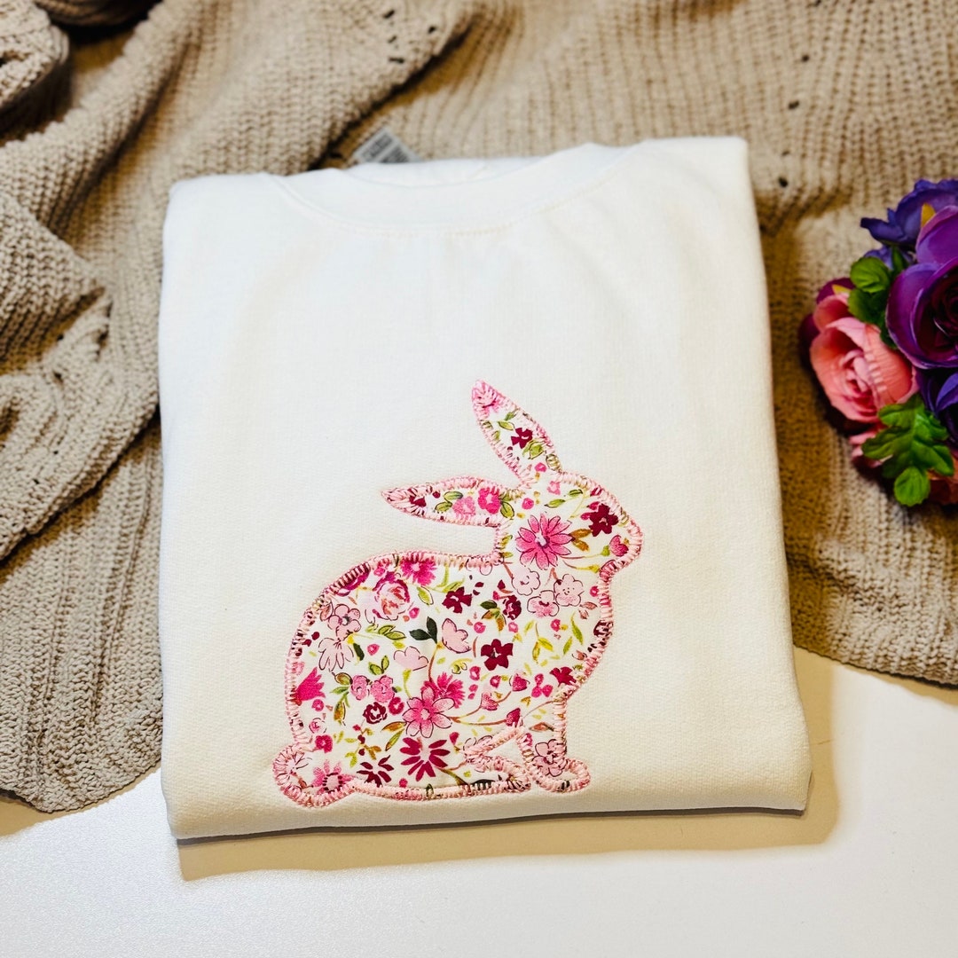 Floral Easter Bunny Sweatshirt, Embroidered Easter Sweater, Applique ...