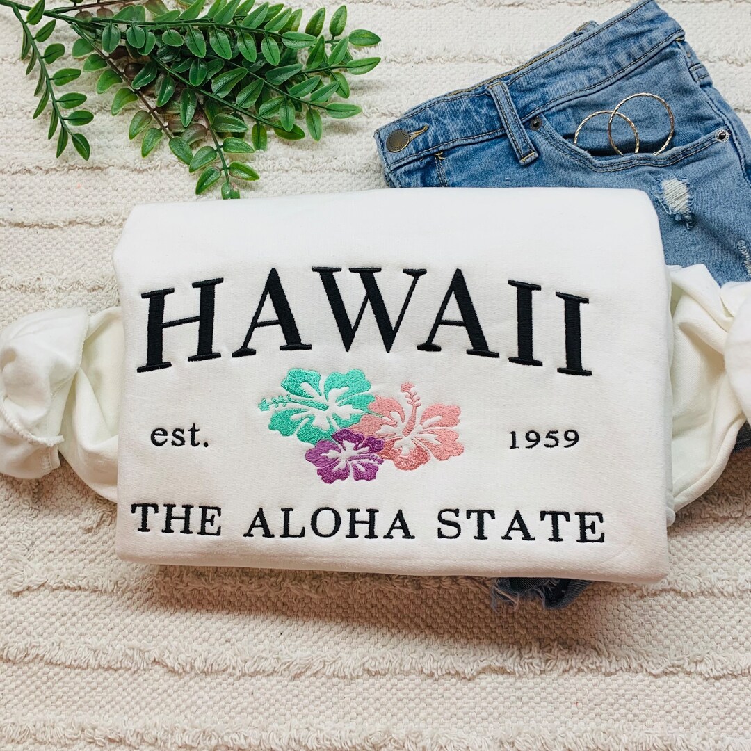 Hawaii Sweatshirt, Custom Embroidered Hawaii Crewneck, Minimalist ...