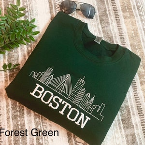 Boston Sweatshirt Embroidered, Boston City Skyline Sweatshirt, Boston ...