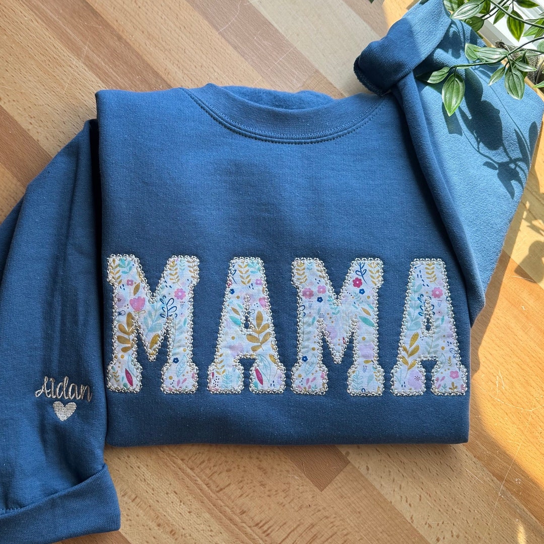 Mama Sweatshirt, Embroidered Mama Sweatshirt, Mama Floral Appliqué ...