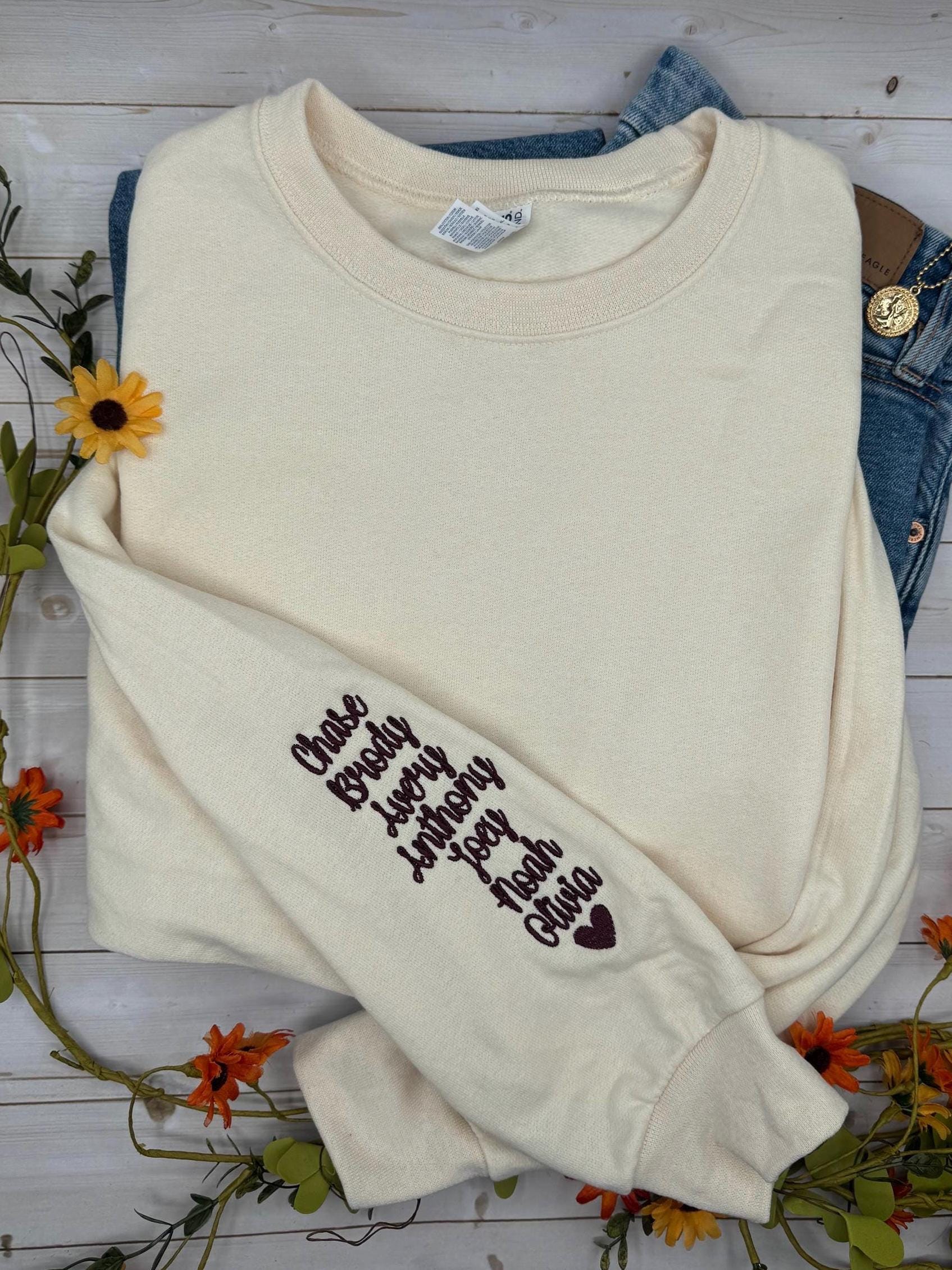 Custom Embroidered Sleeve Sweatshirt, Kids Name or Initials on Cuff ...