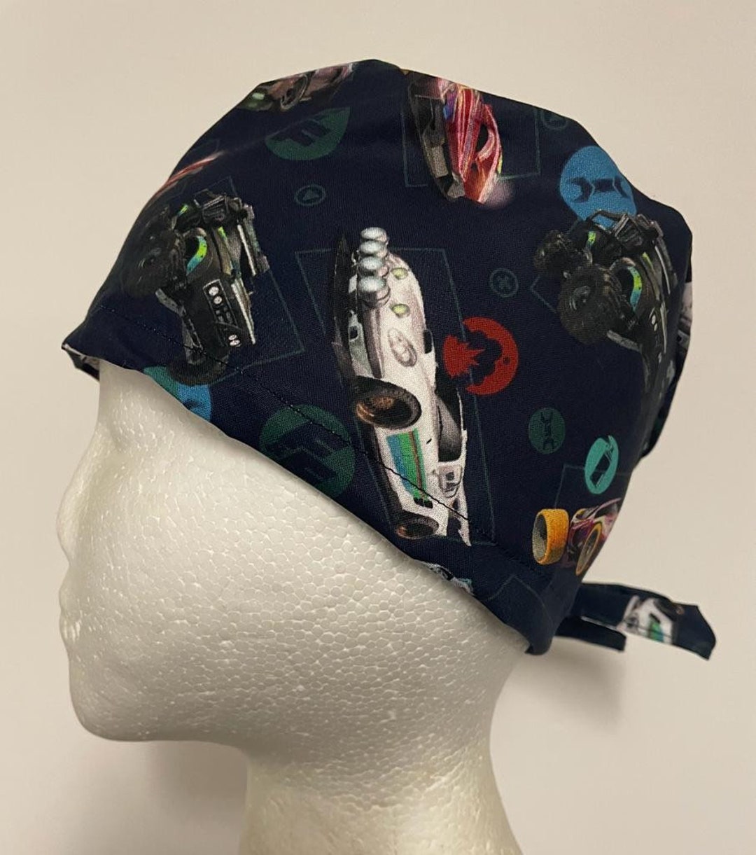 Mens Tie Back Cars Theatre Scrub Hat, Surgical Hat for Surgeon, Drs ...