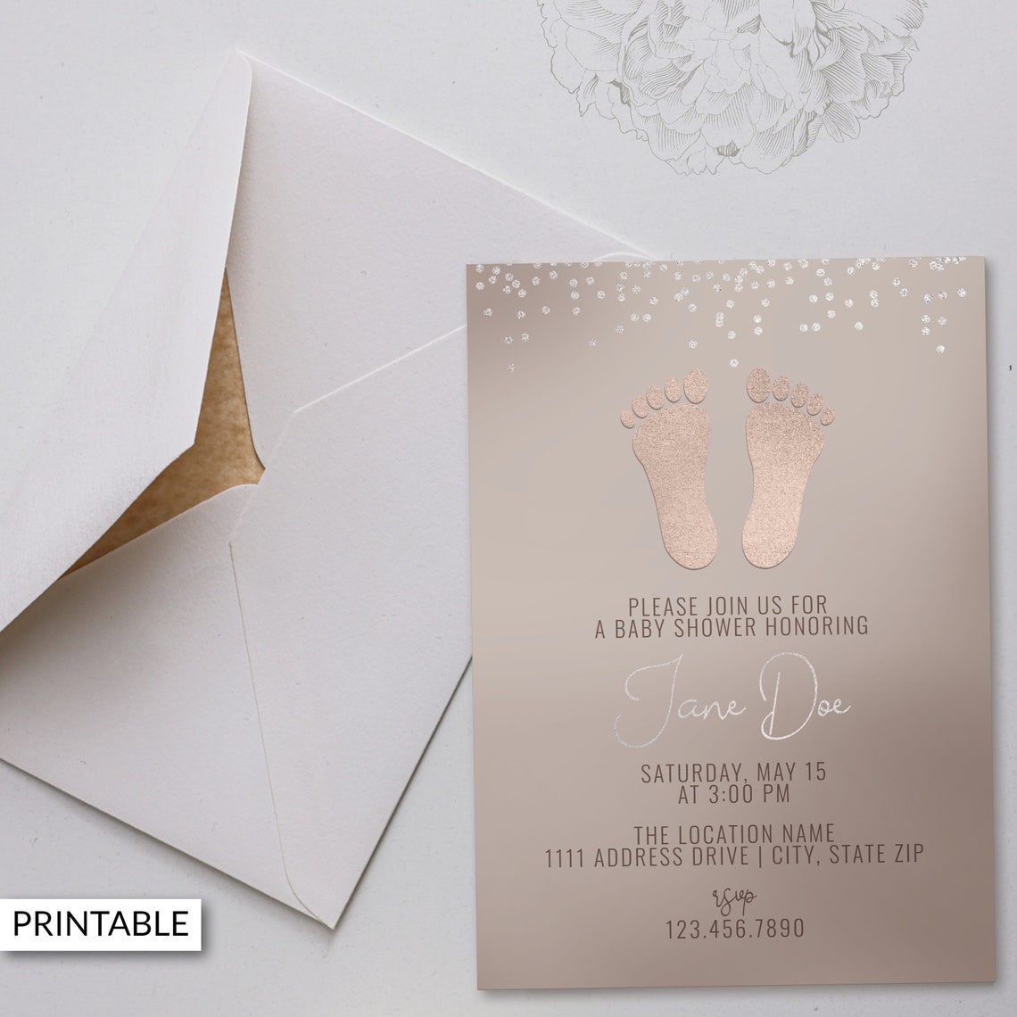 Glitter Footprints Baby Shower Invitation Personalize | Etsy