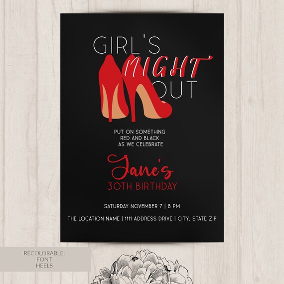 Girl's Night Out Birthday Invitation Personalized | Etsy