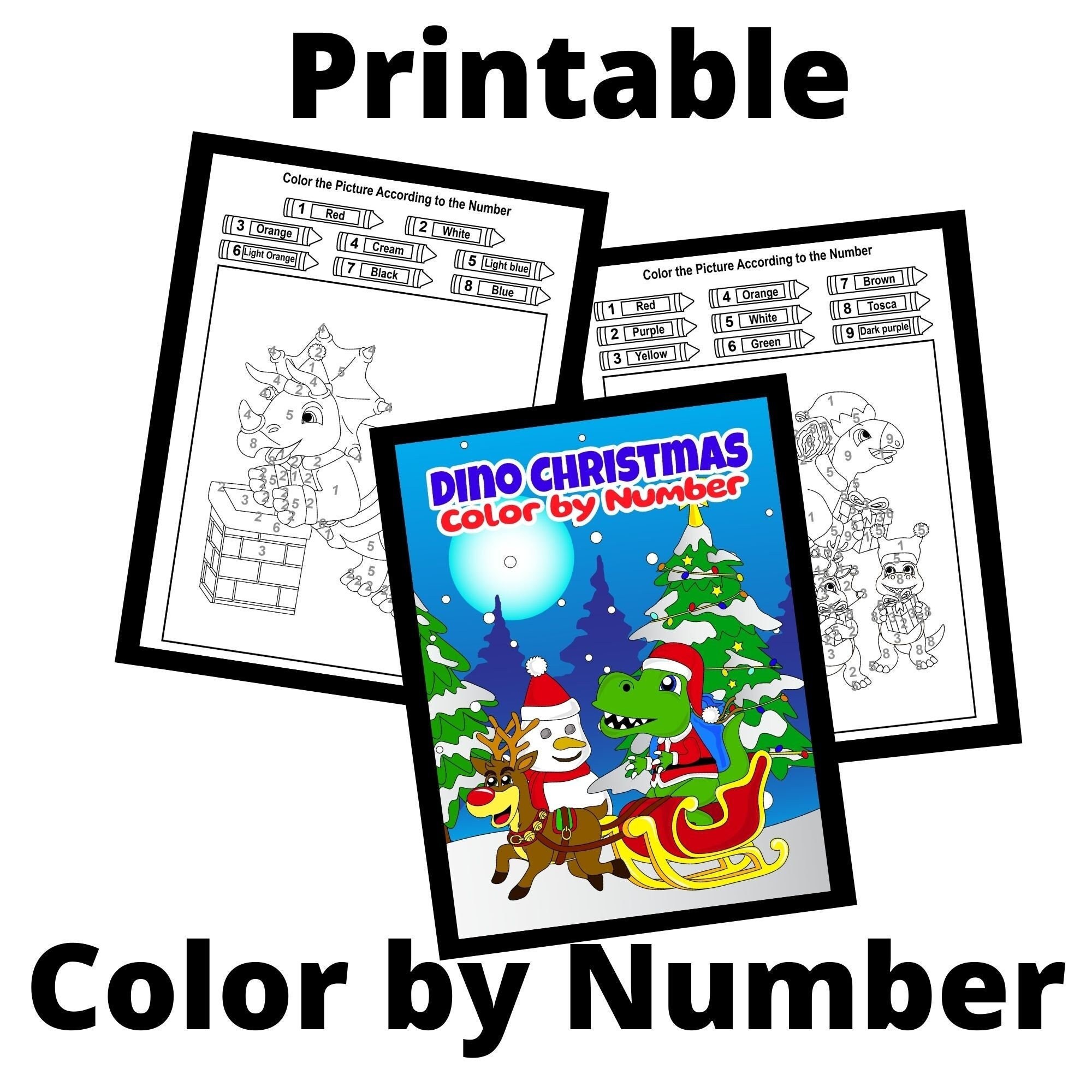 Dino Christmas Color by Number Kids Activity Coloring Book Printable - Etsy