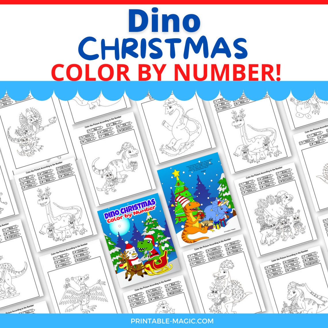 Dino Christmas Color by Number Kids Activity Coloring Book Printable - Etsy