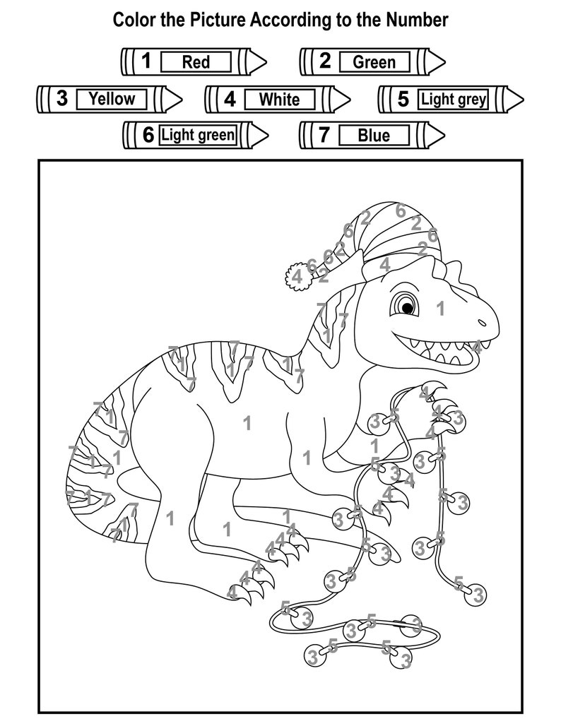 Dino Christmas Color by Number Kids Activity Coloring Book Printable - Etsy