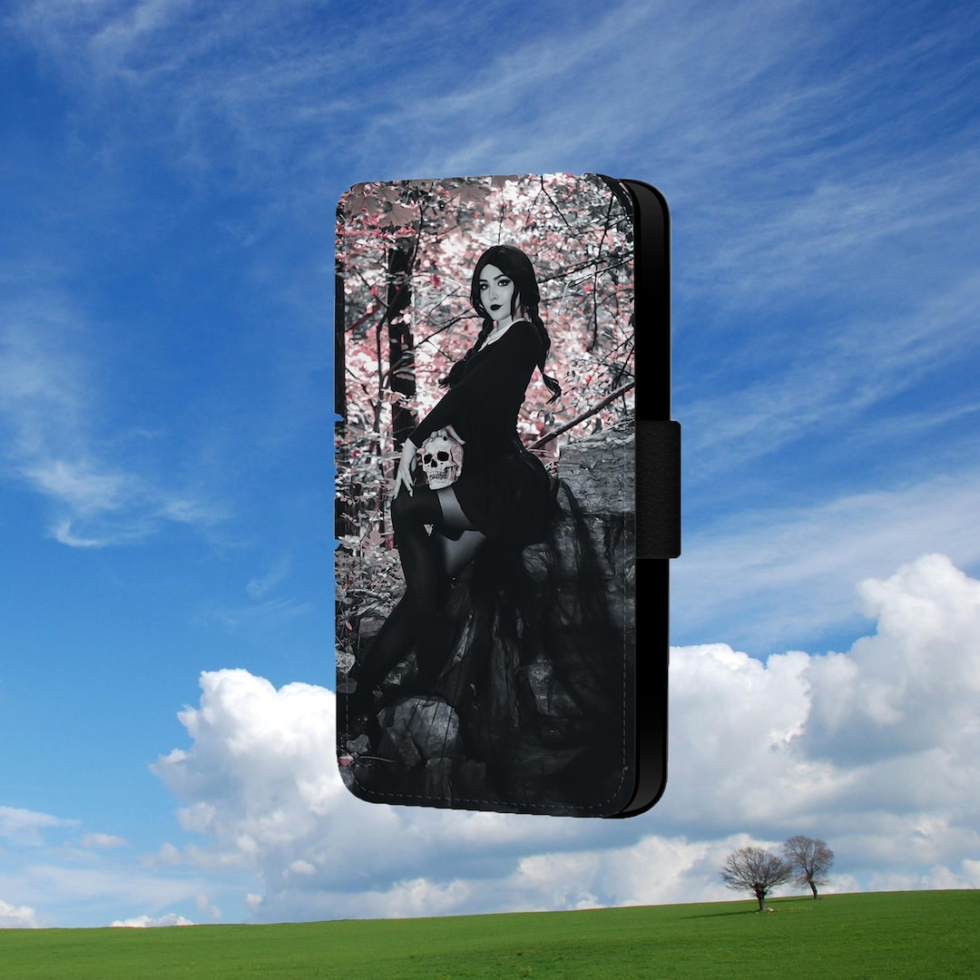 Goth Lady and Skull Phone Flip Case for iPhone - Etsy