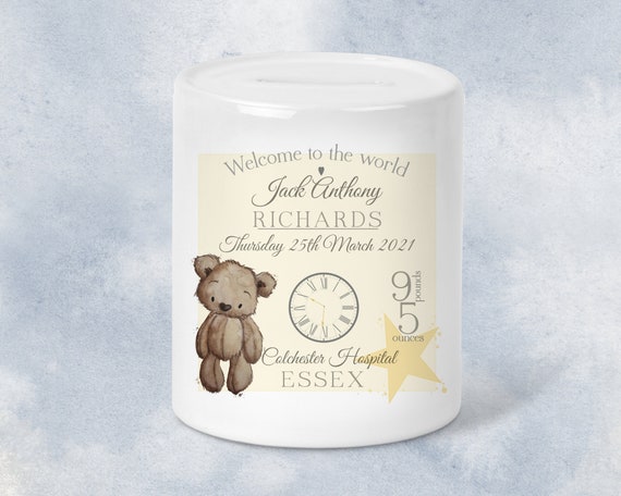 Personalised New Baby Money Box Personalized Gifts Yellow & - Etsy