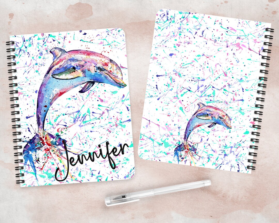Colourful Dolphin Rainbow Notebook, Personalised Bottlenose Note Pad ...