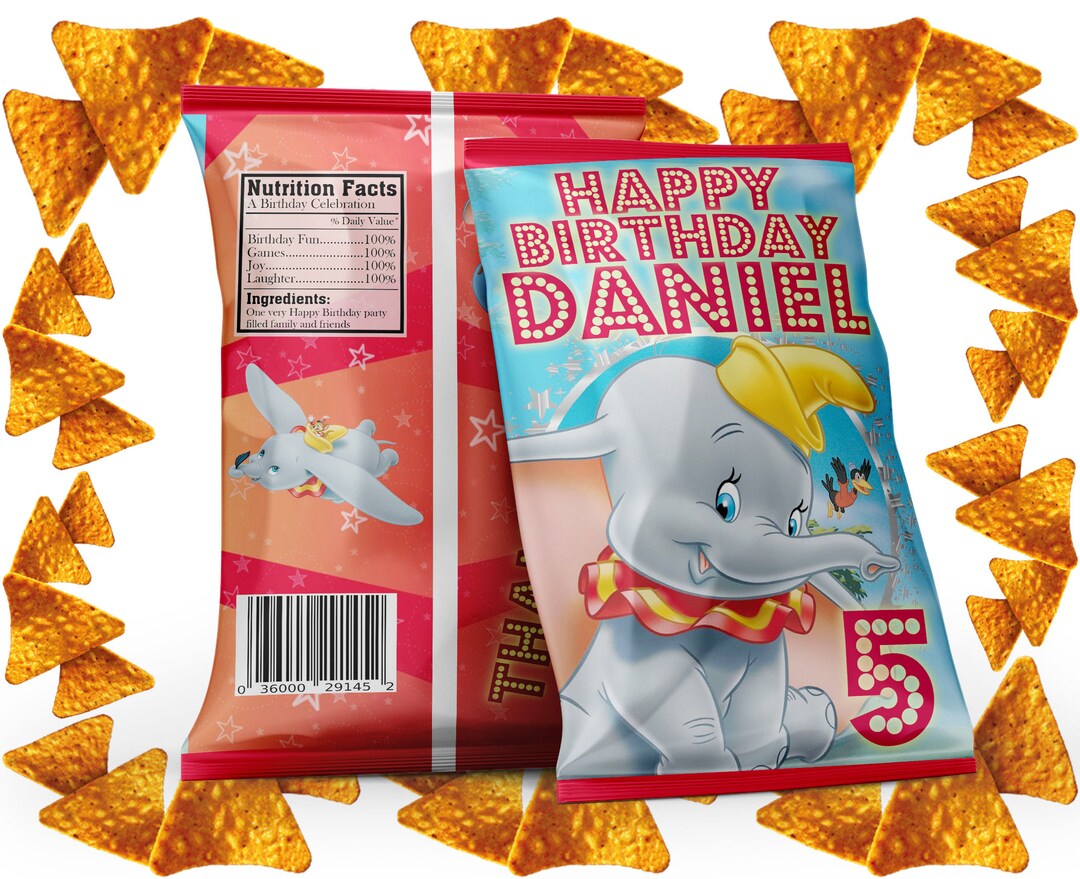 Dumbo Chip Bag, Dumbo Favors, Dumbo Birthday, Dumbo Treat Bag, Digital ...
