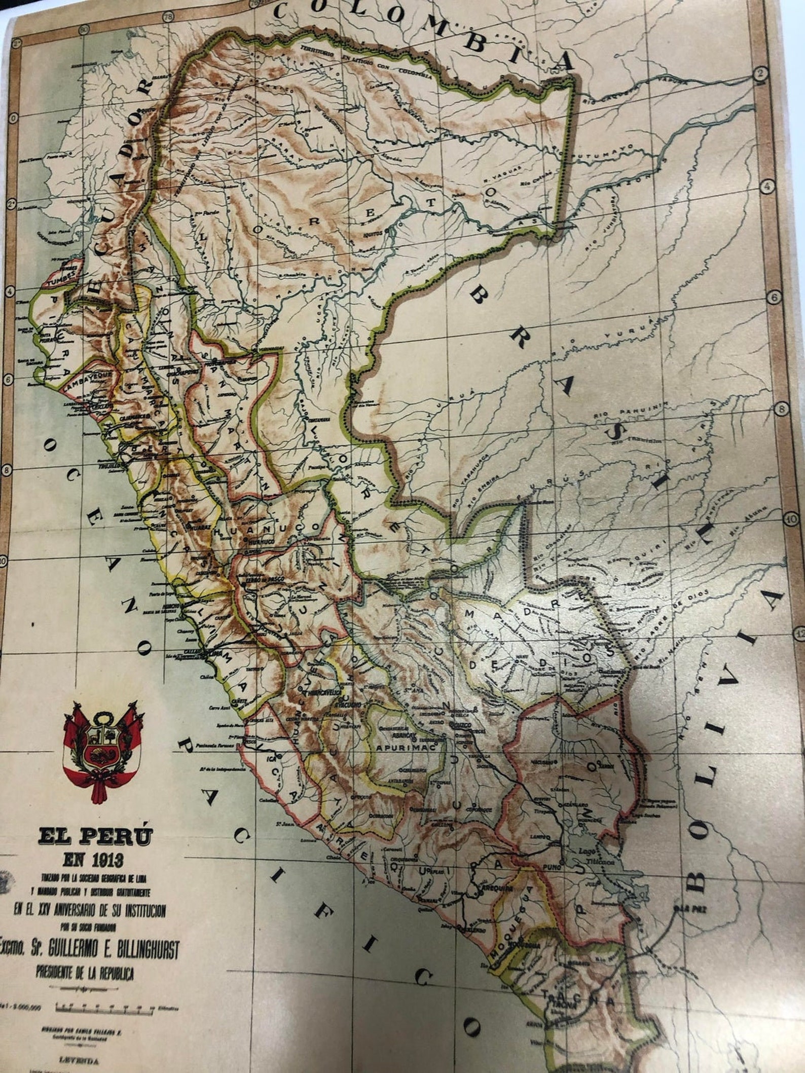 1913 antiguo mapa del Perú reproducción fina listo para ser | Etsy España