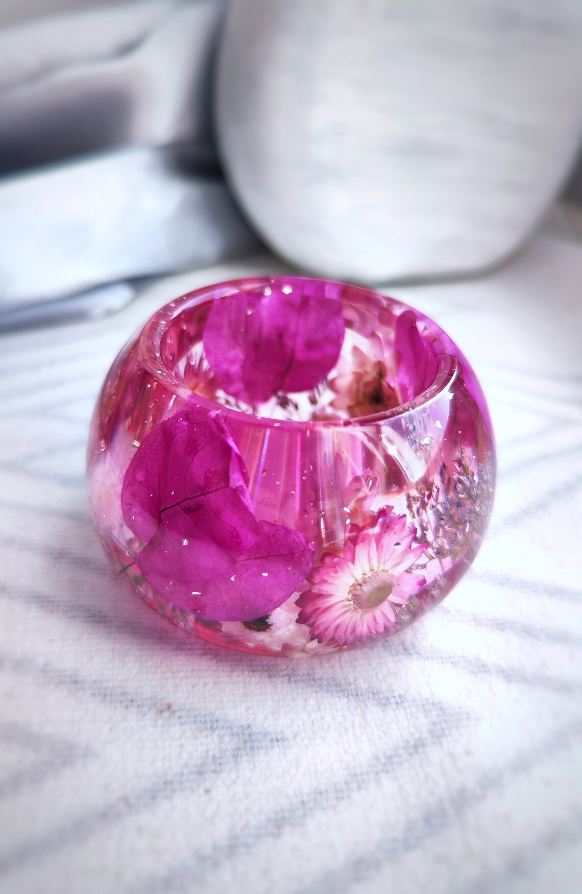 Epoxy Resin Dried Flower Tea Light Holder. Resin Floral Home - Etsy