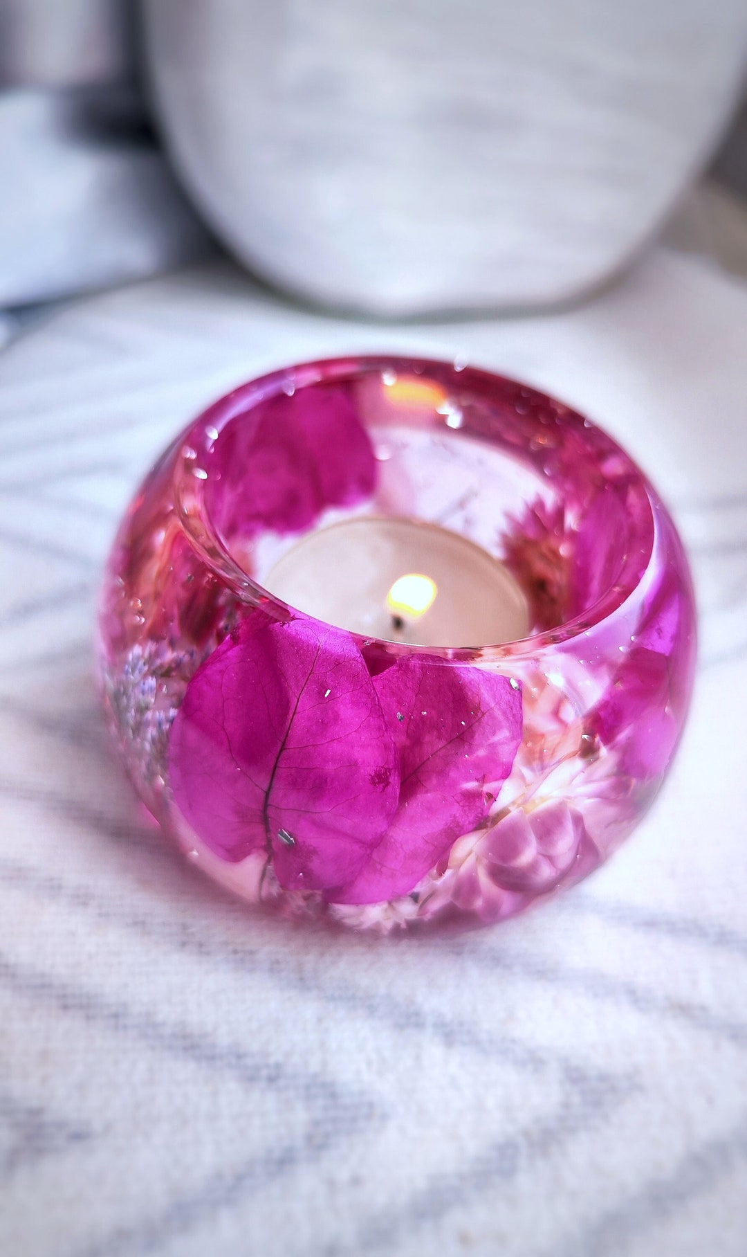 Epoxy Resin Dried Flower Tea Light Holder. Resin Floral Home Decor ...