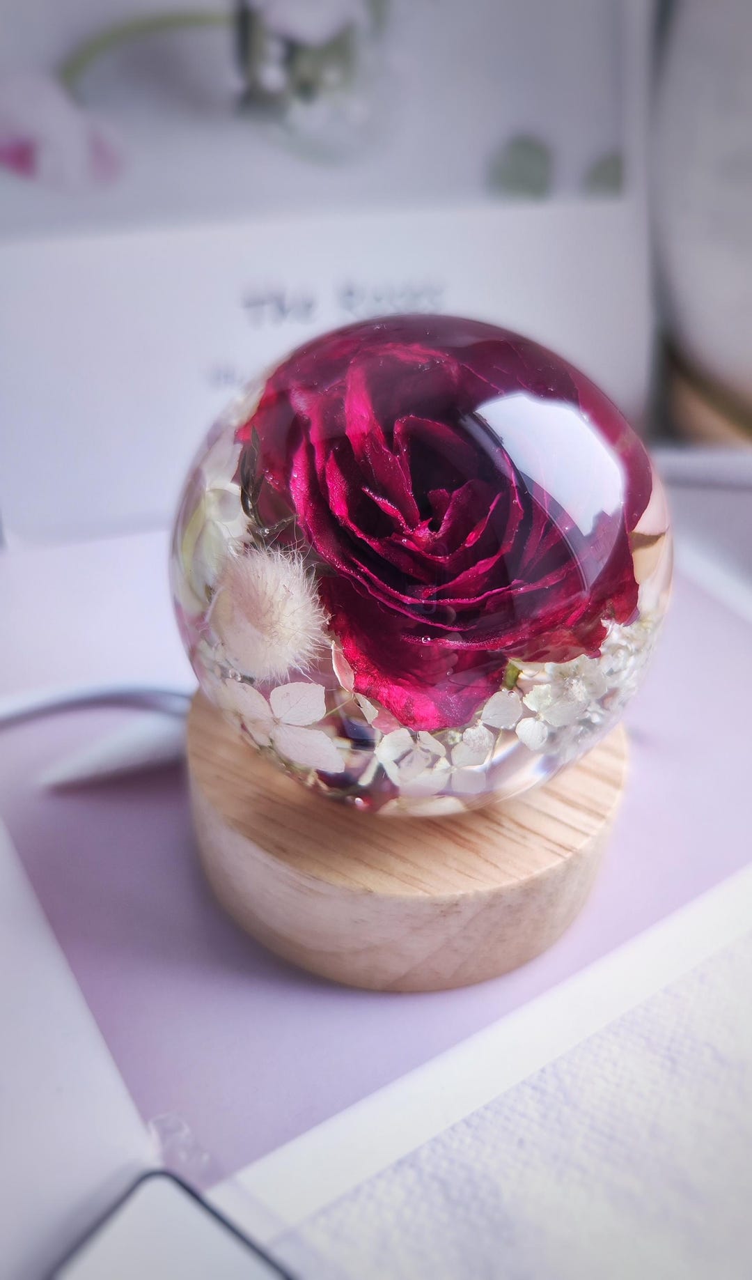 Real Red Rose Resin Night Light: Flower Orb Lamp - Etsy Australia