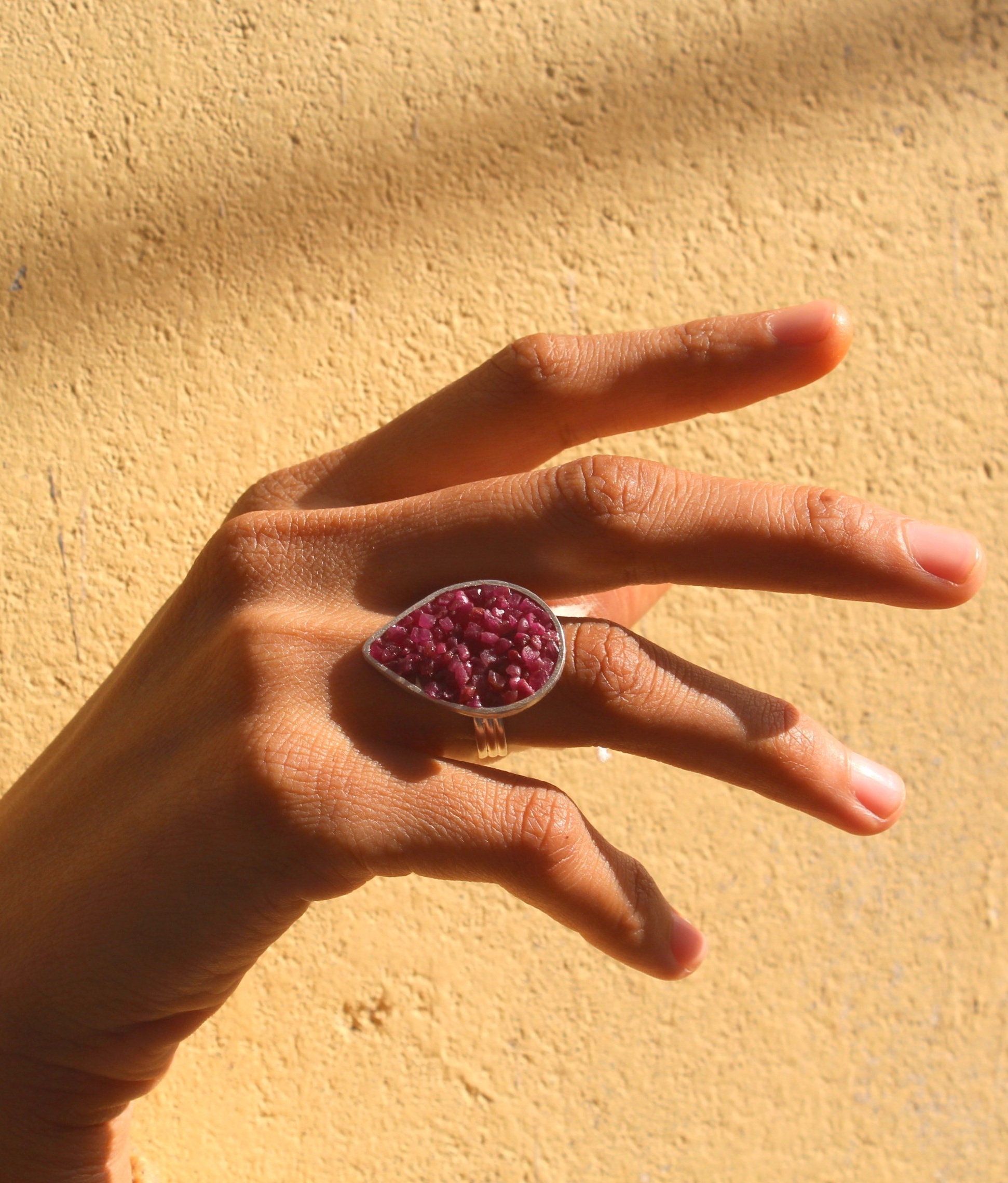 Natural Raw Ruby Ring in Sterling Silver, Huge Teardrop Statement Ring ...